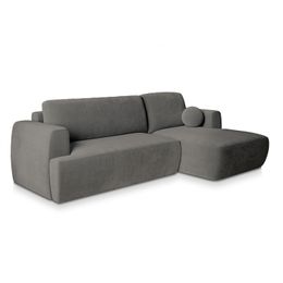 ECKSOFA SENTI K R-S Grau Pl&uuml;sch-Stoff mit Schlaffunktion