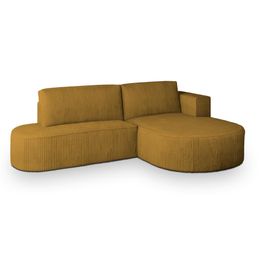 ECKSOFA CORTIO P R-S Gelb Kordstoff mit Schlaffunktion