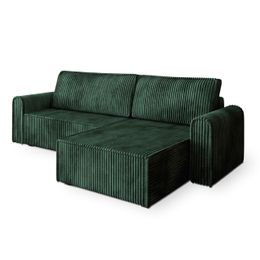 ECKSOFA VALTINO Gr&uuml;n Kordstoff mit Schlaffunktion