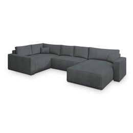 WOHNLANDSCHAFT VELAMI L-S Grau Kordstoff mit Schlaffunktion
