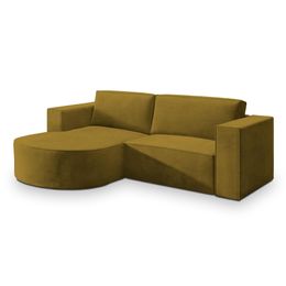 ECKSOFA SORELA M L-S Gelb Velours-Stoff mit Schlaffunktion