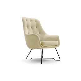 SESSEL SEDUTA, Modern Polstersessel Loungesessel, Velours-Stoff Creme