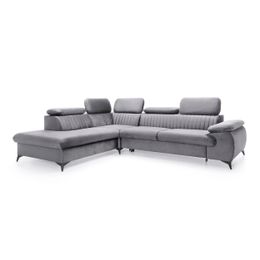 ECKSOFA FIORE Grau Velours-Stoff mit Schlaffunktion