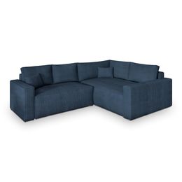ECKSOFA ERONIS R-S Blau Kordstoff mit Schlaffunktion