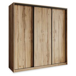 SCHWEBET&Uuml;RENSCHRANK NISSE 180/205/60 cm 3-t&uuml;rig mit Schubladen Eiche Wotan