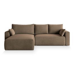 ECKSOFA FORIL Beige Velours-Stoff mit Schlaffunktion