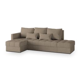 ECKSOFA LUMARI L-S Braun Pl&uuml;sch-Stoff mit Schlaffunktion