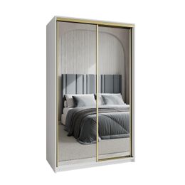 SCHWEBET&Uuml;RENSCHRANK RIEN 120/205/60 cm 2-t&uuml;rig mit Spiegel Wei&szlig;