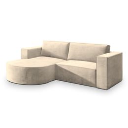 ECKSOFA SORELA M L-S Creme Velours-Stoff mit Schlaffunktion