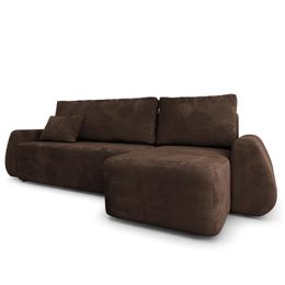 ECKSOFA GALVIS Braun Velours-Stoff mit Schlaffunktion