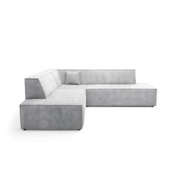 ECKSOFA TESSO II L-S Grau Kordstoff mit Schlaffunktion