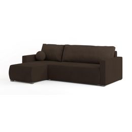 ECKSOFA SORGE Braun Pl&uuml;sch-Stoff mit Schlaffunktion