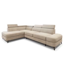 ECKSOFA AVISE MV L-S Creme Velours-Stoff mit Schlaffunktion