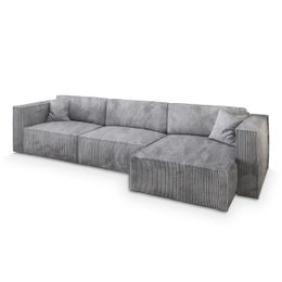 ECKSOFA TOLMO P Hellgrau Kordstoff mit Schlaffunktion