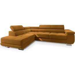ECKSOFA SELVA L-S Gelb Velours-Stoff mit Schlaffunktion