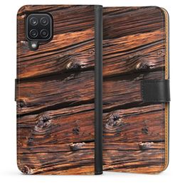 DeinDesign Galaxy A12 Handy Klapph&uuml;lle Handyh&uuml;lle aus Kunst Leder schwarz Flip Case Wood Beams Wooden Look Sideflip mit langer Lasche