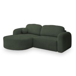 ECKSOFA AMILIA L-S Gr&uuml;n Boucle-Stoff mit Schlaffunktion