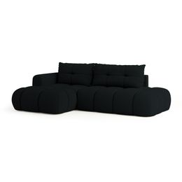ECKSOFA FLUMA L-S Schwarz Boucle-Stoff mit Schlaffunktion