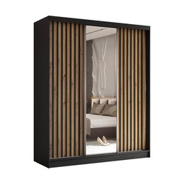 SCHWEBET&Uuml;RENSCHRANK LAMELLO 180/216/61 cm 3-t&uuml;rig mit Spiegel Schwarz