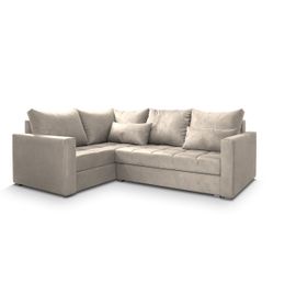 ECKSOFA LIRENO L-S Beige Pl&uuml;sch-Stoff mit Schlaffunktion