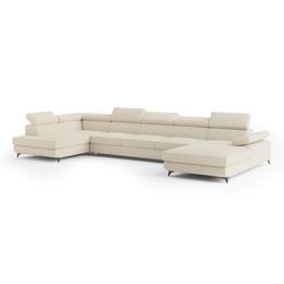 WOHNLANDSCHAFT MONTIVA Creme Boucle-Stoff mit Schlaffunktion