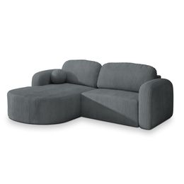 ECKSOFA AMILIA P L-S Grau Kordstoff mit Schlaffunktion