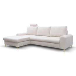 ECKSOFA VERONA L-S Creme Geflochtener Stoff mit Schlaffunktion