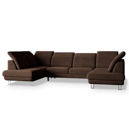 WOHNLANDSCHAFT TERAMO Braun Velours-Stoff mit Schlaffunktion
