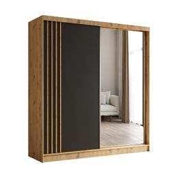 SCHWEBET&Uuml;RENSCHRANK NELVIA 200/216/61 cm 2-t&uuml;rig mit Spiegel Eiche Artisan