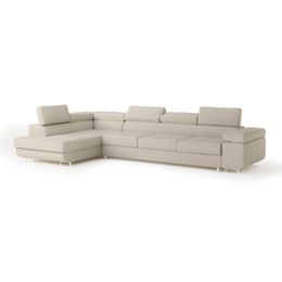 ECKSOFA VICENTE Beige Boucle-Stoff mit Schlaffunktion