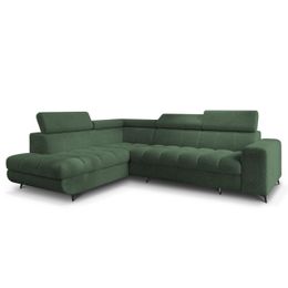 ECKSOFA MORIVA Q L-S Gr&uuml;n Boucle-Stoff mit Schlaffunktion