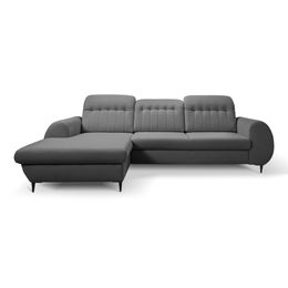 ECKSOFA PURO L-S Grau Pl&uuml;sch-Stoff mit Schlaffunktion