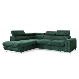 ECKSOFA VELISS Gr&uuml;n Kordstoff mit Schlaffunktion