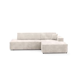 ECKSOFA TESSO L-S Creme Kordstoff mit Schlaffunktion