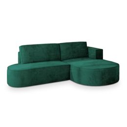 ECKSOFA CORTIO M R-S Gr&uuml;n Velours-Stoff mit Schlaffunktion