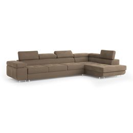 ECKSOFA VICENTE Beige Velours-Stoff mit Schlaffunktion