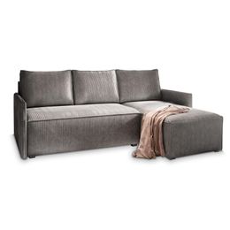 ECKSOFA PERUSI Grau Kordstoff mit Schlaffunktion