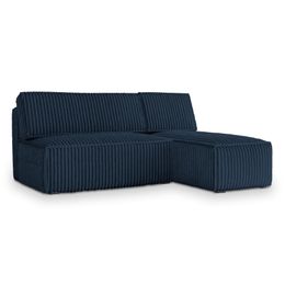 ECKSOFA BRISO T Blau Kordstoff mit Schlaffunktion