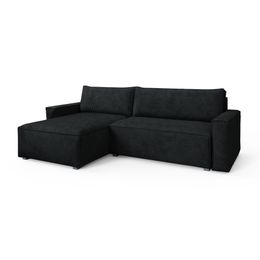 ECKSOFA BESMIR Schwarz Kordstoff mit Schlaffunktion