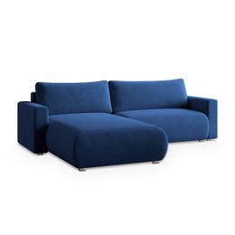 ECKSOFA TURIN M Blau Velours-Stoff mit Schlaffunktion