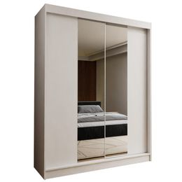 SCHWEBET&Uuml;RENSCHRANK LUCENZA 160/216/61 cm 2-t&uuml;rig mit Spiegel Wei&szlig;