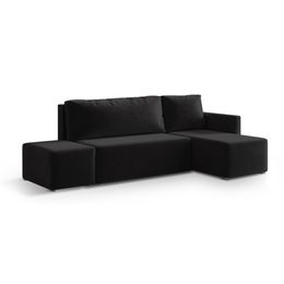 ECKSOFA VELOTTI R-S Schwarz Pl&uuml;sch-Stoff mit Schlaffunktion