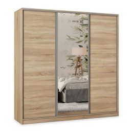 SCHWEBET&Uuml;RENSCHRANK TARI 180/205/58 cm 3-t&uuml;rig mit Spiegel und Schubladen Sonoma Eiche