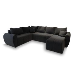 WOHNLANDSCHAFT MADISON XL L-S Schwarz D&uuml;nner Stoff mit Schlaffunktion