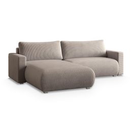 ECKSOFA TURIN P Beige Kordstoff mit Schlaffunktion
