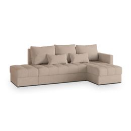 ECKSOFA LUMARI R-S Beige Pl&uuml;sch-Stoff mit Schlaffunktion