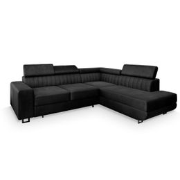ECKSOFA NOLA R-S Schwarz Velours-Stoff mit Schlaffunktion