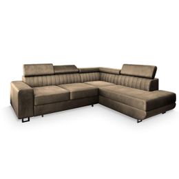ECKSOFA NOLA R-S Beige Velours-Stoff mit Schlaffunktion