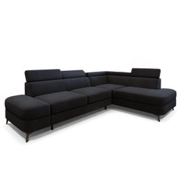 ECKSOFA AVISE MV R-S Schwarz Velours-Stoff mit Schlaffunktion