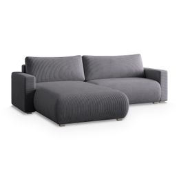 ECKSOFA TURIN P Grau Kordstoff mit Schlaffunktion